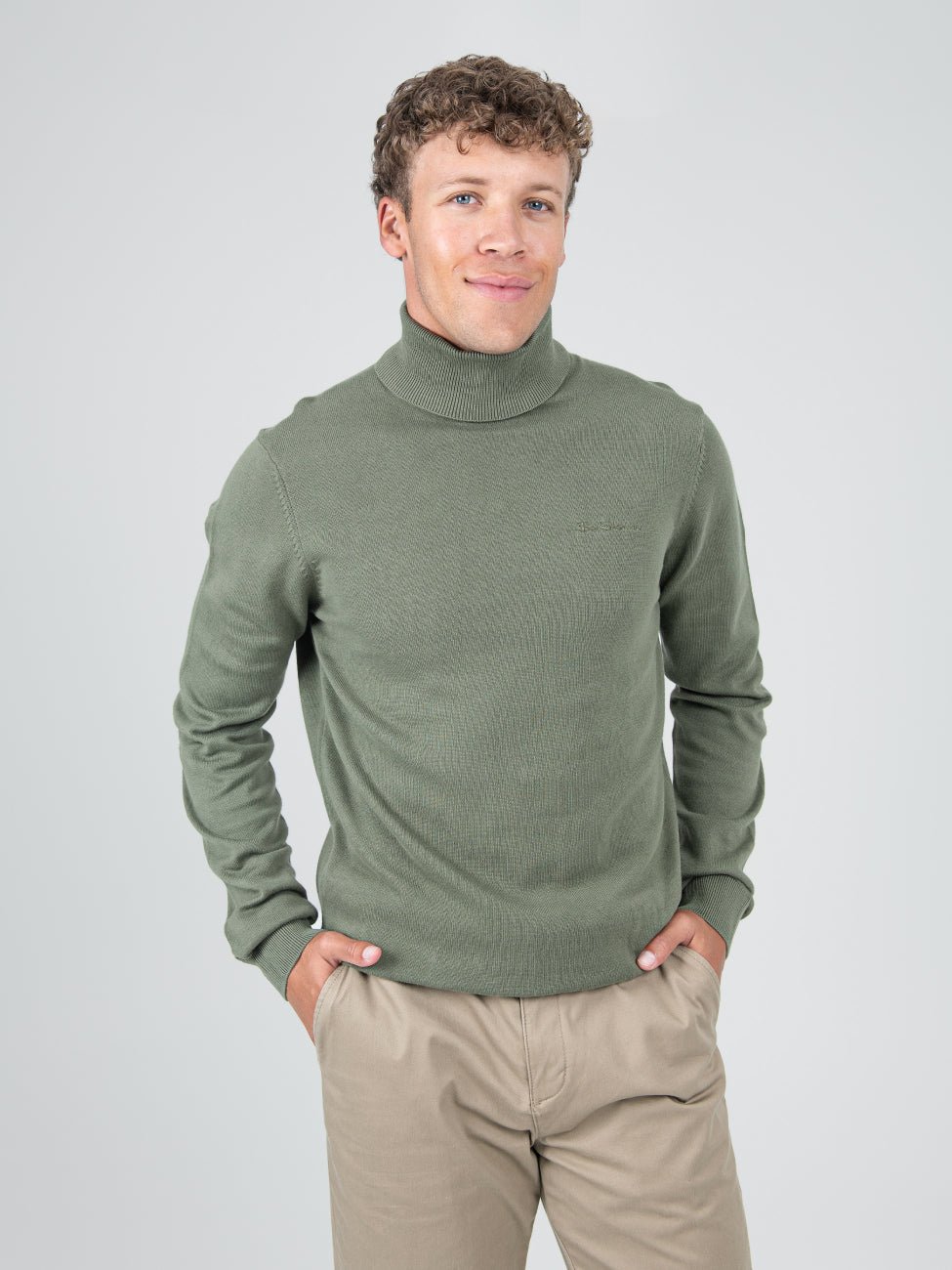 Ben Sherman Roll Neck Knit in Olive Night | Men's Knitwear – Ben ...